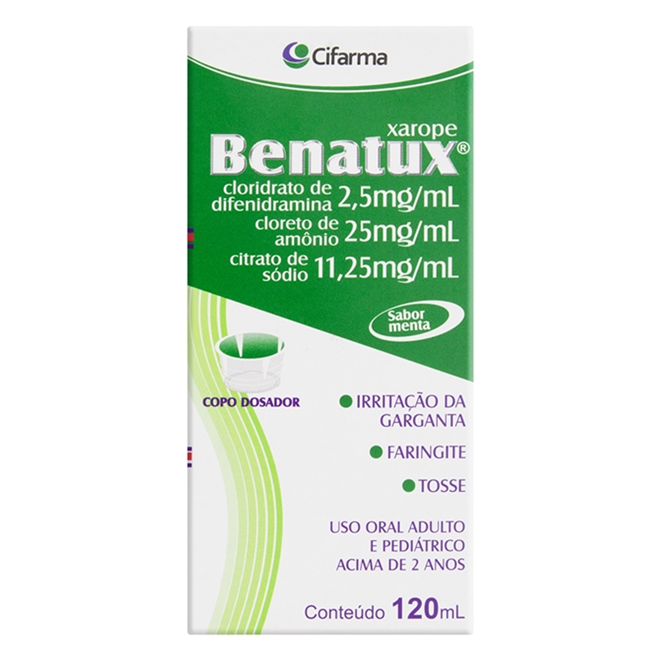 Benatux Xarope 12,5mg/5mL + 125mg/5mL + 56,25mg/5mL, caixa com 1 frasco ...