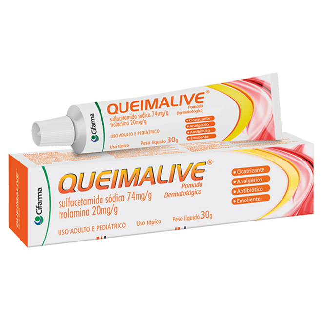 Queimalive 74mg/g + 20g/g, caixa com 1 bisnaga com 30g de pomada de uso ...
