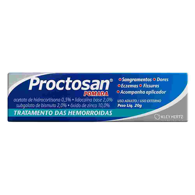 Proctosan 0,5% + 2% + 2% + 10%, caixa com 1 bisnaga com 20g de pomada ...