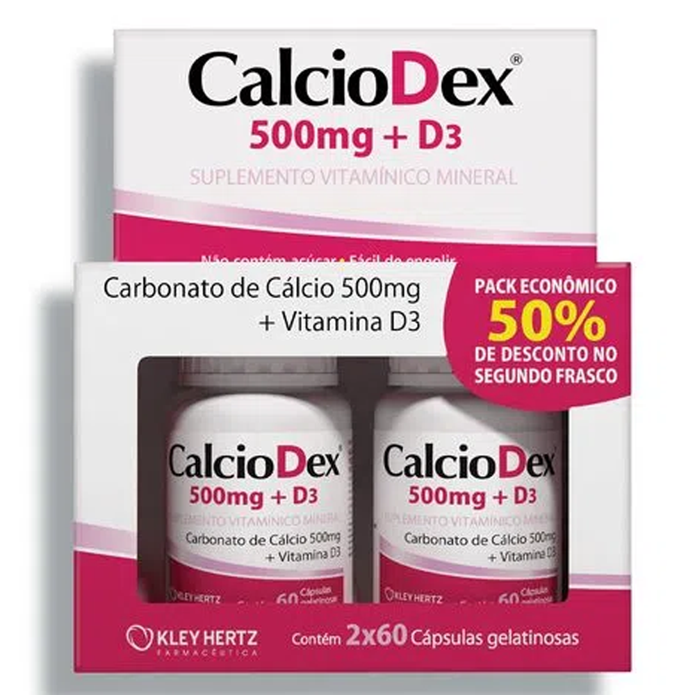 Calciodex 500mg, frasco com 60 cápsulas + 50% desconto na 2ª unidade ...