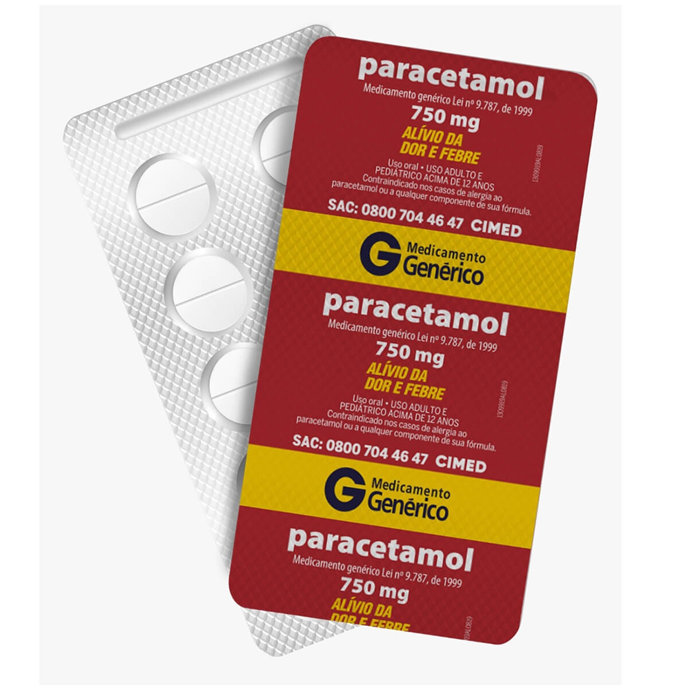 Paracetamol Cimed 750mg, blíster com 10 comprimidos P7896523209449 ...