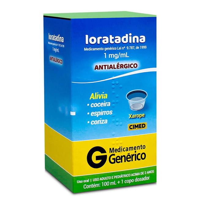 Loratadina Cimed 1mg/mL, caixa com 1 frasco com 100mL de xarope ...