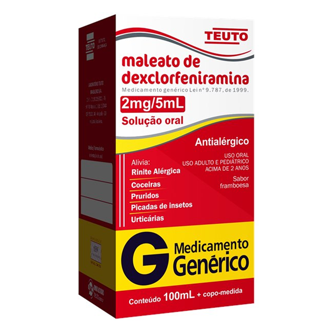 Maleato de Dexclorfeniramina Solução Oral Teuto 0,4mg/mL, caixa com 1 ...