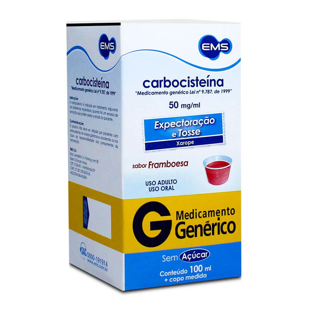 Carbocisteína EMS 50mg/mL, caixa com 1 frasco com 100mL de xarope ...