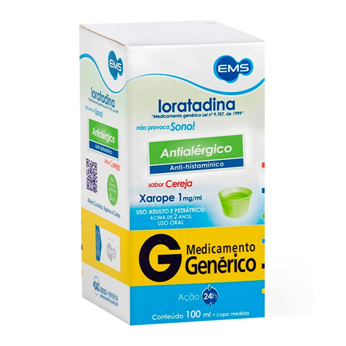 Loratadina EMS 1mg/mL, caixa com 1 frasco com 100mL de xarope + copo ...