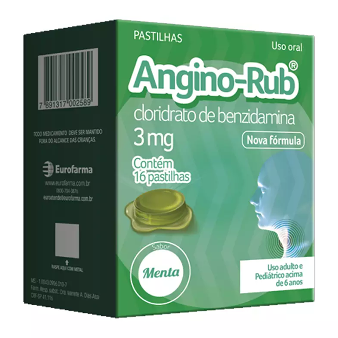 Angino-Rub 3mg, caixa com 16 pastilhas, menta P7891317002589 - Angino ...