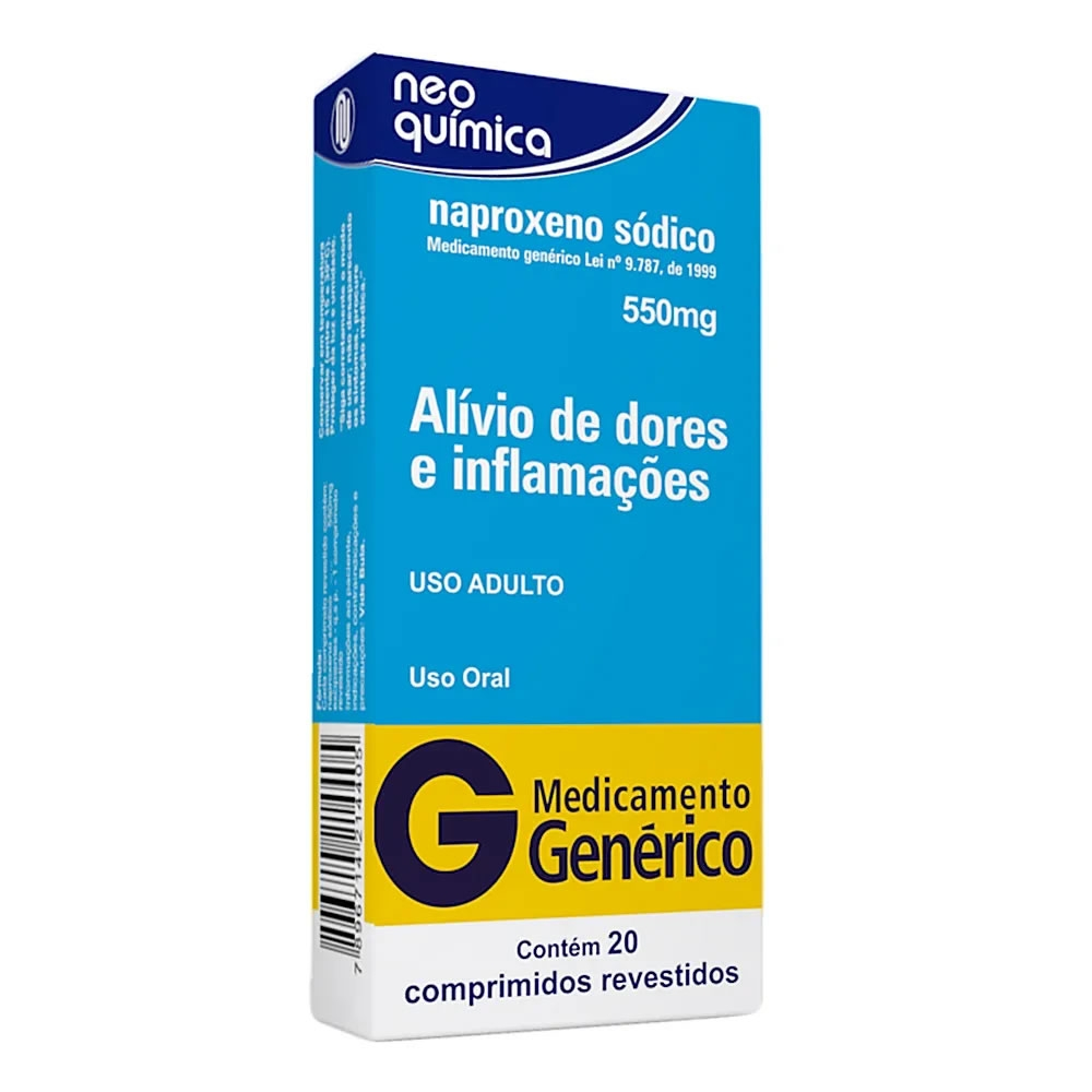 Naproxeno Sódico Neo Química 550mg, caixa com 20 comprimidos revestidos ...