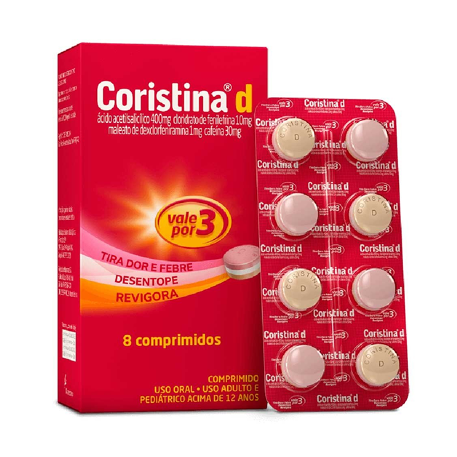 Coristina D 1mg + 10mg + 30mg + 400mg, caixa com 8 comprimidos ...