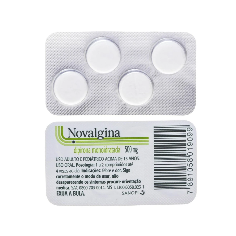 Novalgina 500mg, blíster com 4 comprimidos P7891058001148 - Novalgina ...