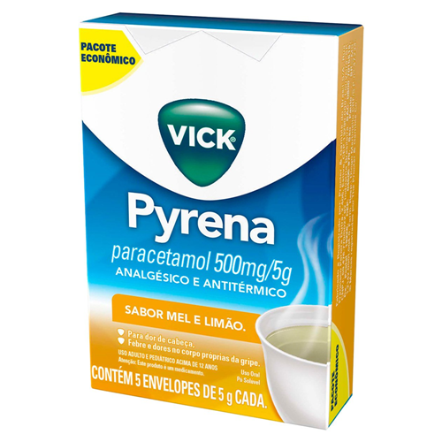 Vick Pyrena 500mg, 5 envelopes 5g, sabor mel e limão P7501001310288 ...