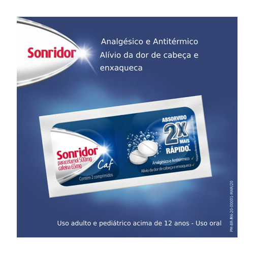 Sonridor Caf 500mg + 65mg, blister com 2 comprimidos efervescentes ...