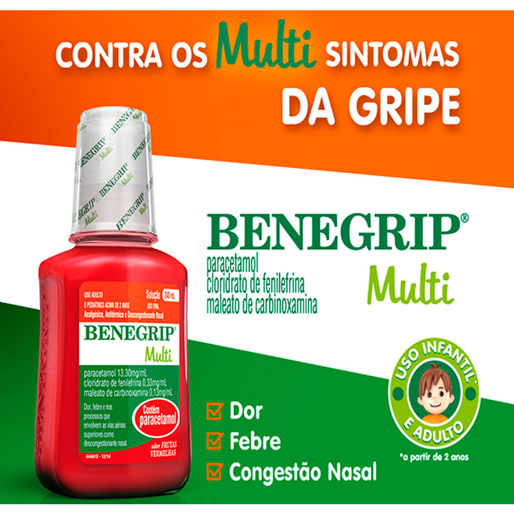 Benegrip Multi 13,30mg + 0,33mg + 0,13mg, caixa com 1 frasco com 240mL ...