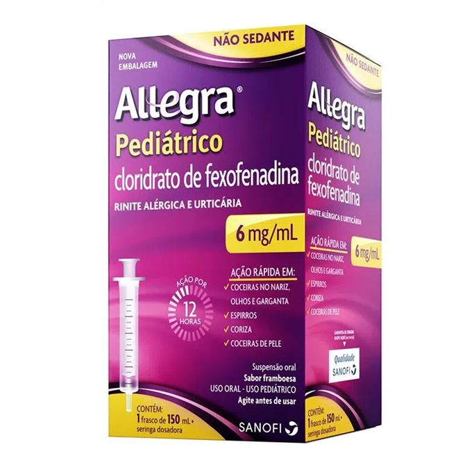Allegra Pediátrico 6mg/mL, caixa com 1 frasco com 150mL de suspensão de ...