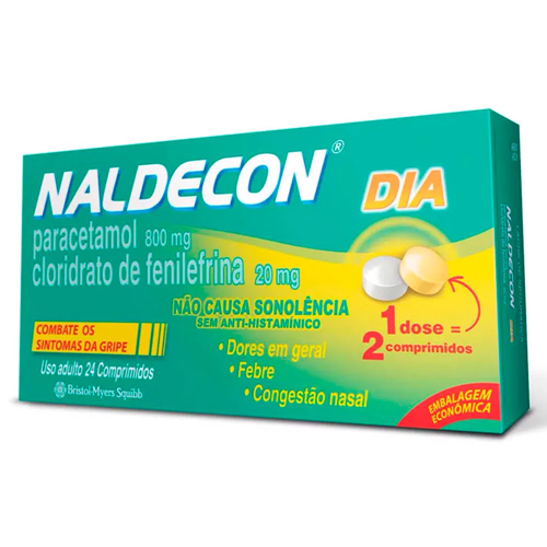 Naldecon Dia 800mg + 20mg, caixa com 24 comprimidos P7896016805608 ...