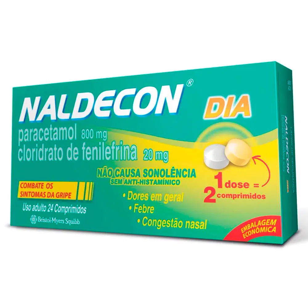 Naldecon Dia 800mg + 20mg, caixa com 24 comprimidos P7896016805608 ...