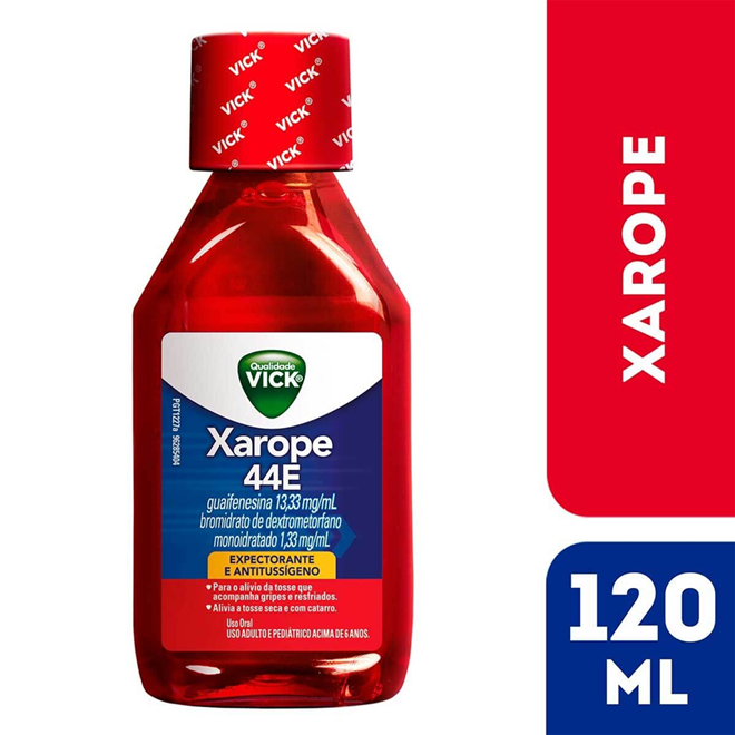 Xarope 44E 1,3 + 13,3mg, xarope, frasco com 120ml P7590002023228 - Vick ...