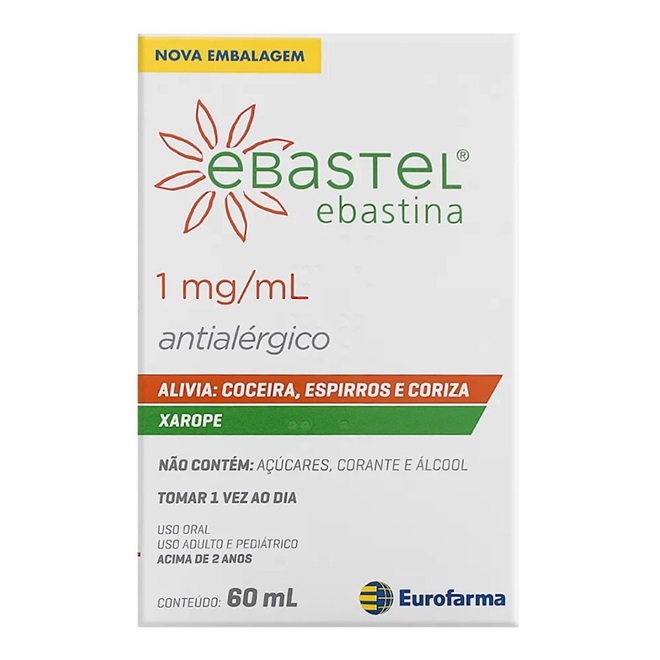 Ebastel Xarope 1mg/mL, caixa com 1 frasco com 60mL de solução de uso ...