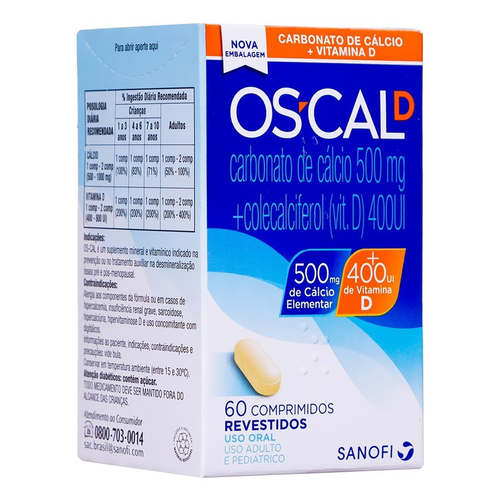 OsCal D 500mg + 400ui, caixa com 60 comprimidos revestidos ...