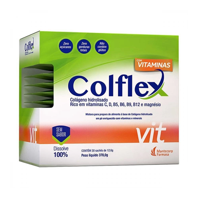Colflex Vit pó para solução oral de colágeno, caixa com 30 sachês de 12 ...
