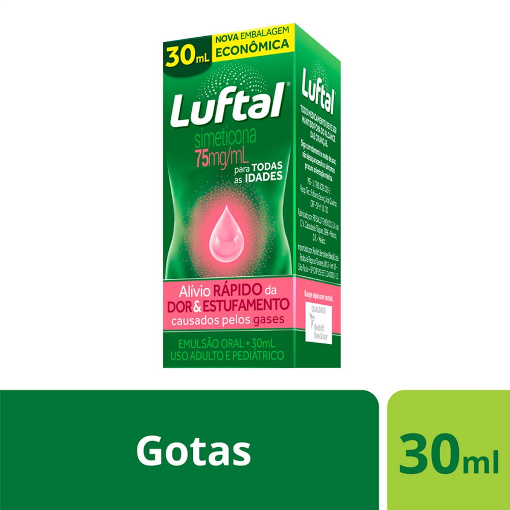 Luftal 75mg/mL, caixa com 1 frasco gotejador com 30mL de emulsão de uso ...