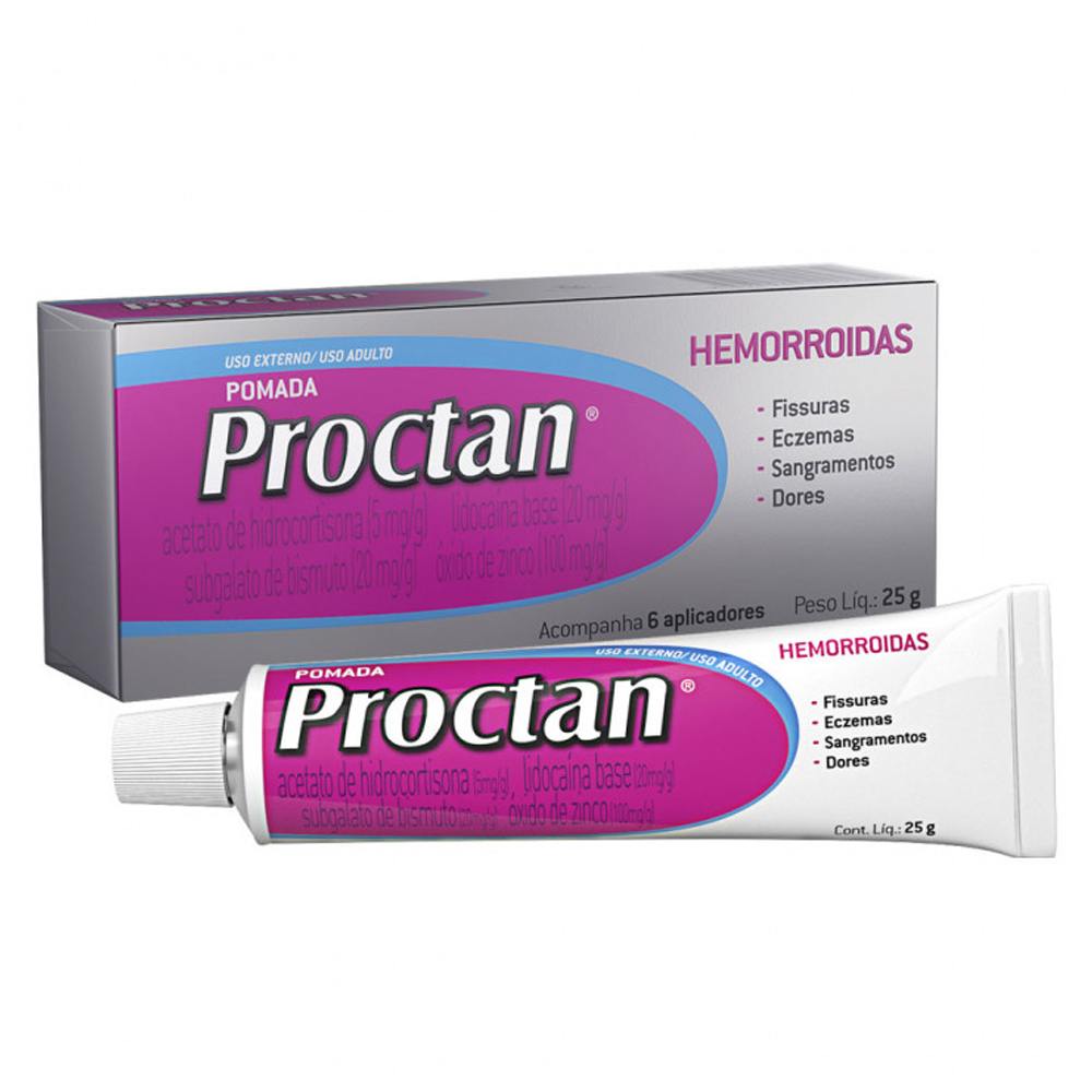 Proctan 5mg/g + 20mg/g + 20mg/g + 100mg/g, caixa com 1 bisnaga com 25g ...
