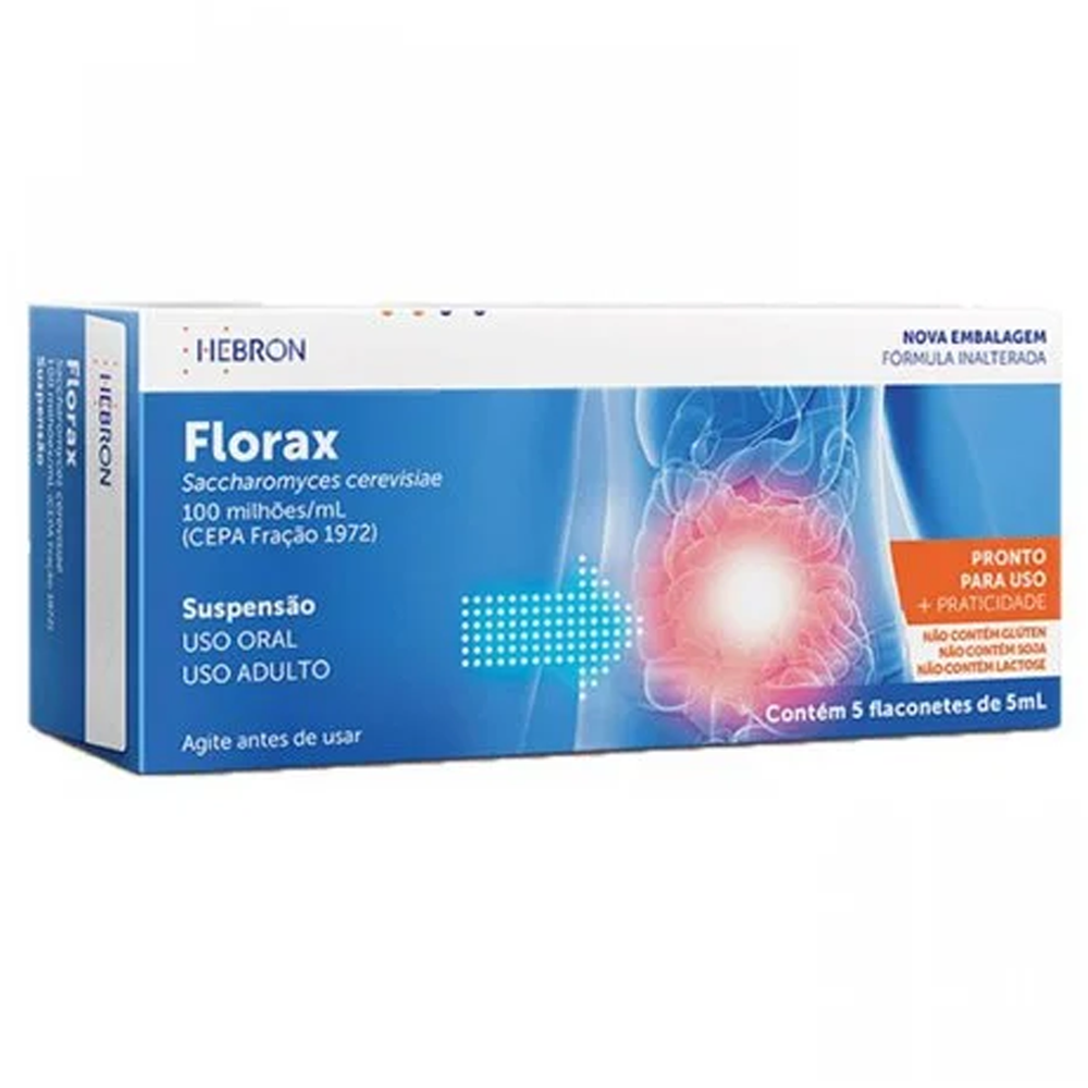 Florax 100 milhões/mL, caixa com 5 flaconetes com 5mL de suspensão de ...