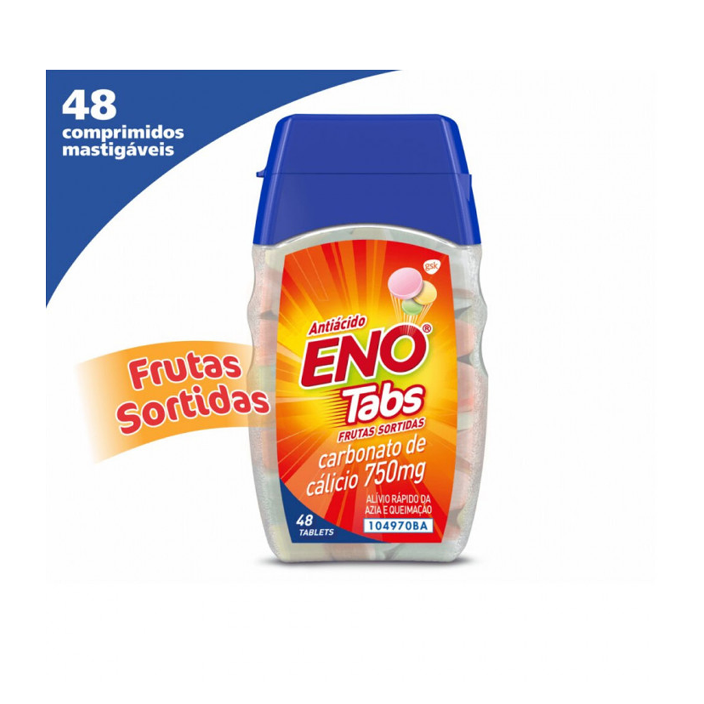 Eno Tabs Frutas Sortidas 750mg, caixa com 48 comprimidos mastigáveis ...
