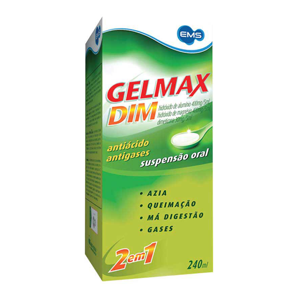 Gelmax Dim 400mg/5mL + 400mg/5mL + 30mg/5mL, caixa com 1 frasco com ...