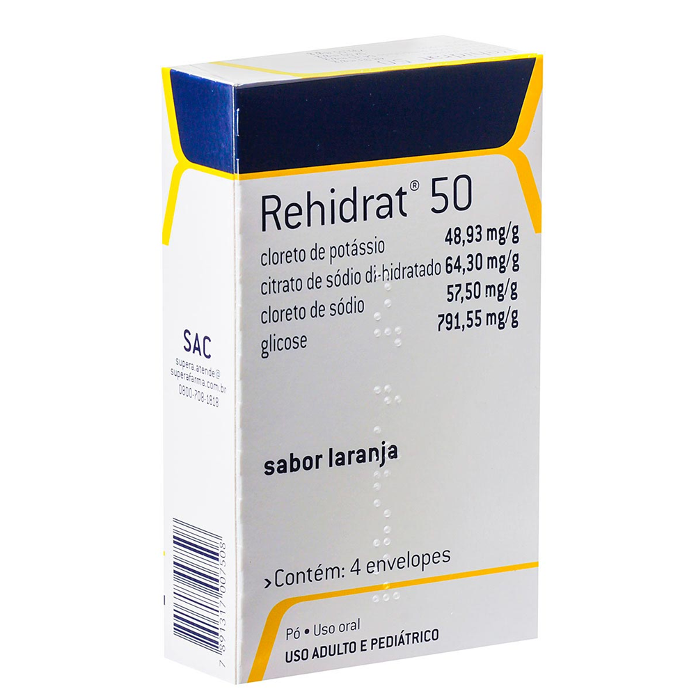 Rehidrat 50 48,93mg/g + 64,30mg/g + 57,50mg/g + 791,55mg/g, caixa com 4 ...