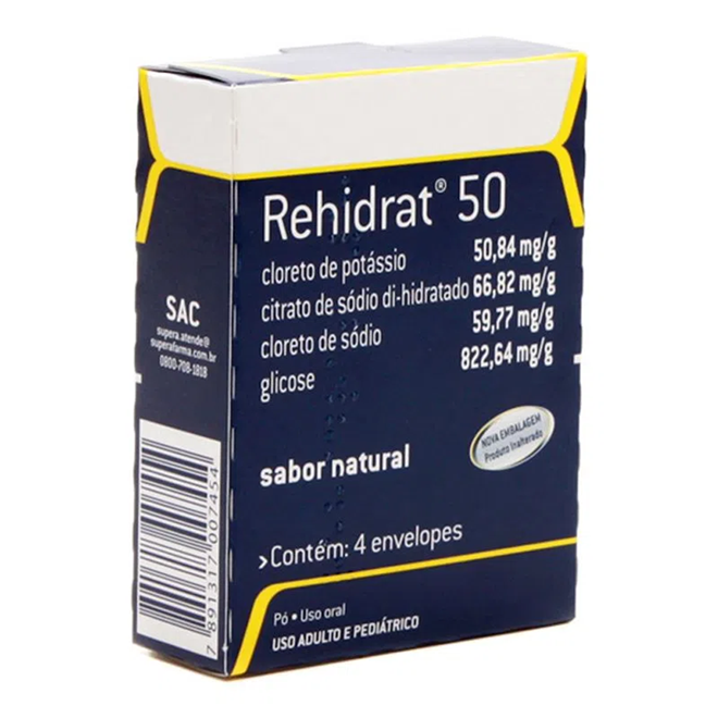 Rehidrat 50 50,84mg/g + 66,82mg/g + 59,77mg/g + 822,64mg/g, caixa com 4 ...