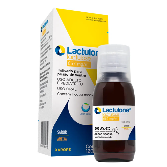 Lactulona 667mg/mL, caixa com 1 frasco com 120mL de xarope, ameixa ...