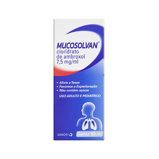 Mucosolvan 7,5mg/mL, caixa com 1 frasco com 50mL de solução de uso oral ...