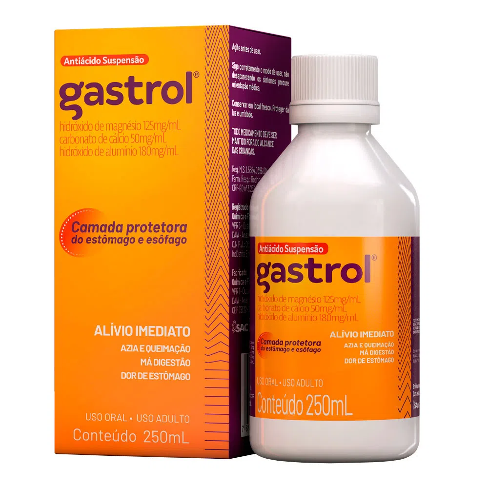 Gastrol Suspensão 125mg/mL + 50mg/mL + 180mg/mL, caixa com 1 frasco com ...
