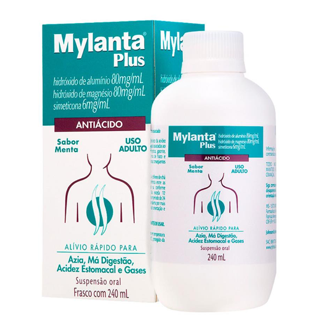 Mylanta Plus 80mg/mL + 80mg/mL + 6mg/mL, caixa com 1 frasco com 240mL ...
