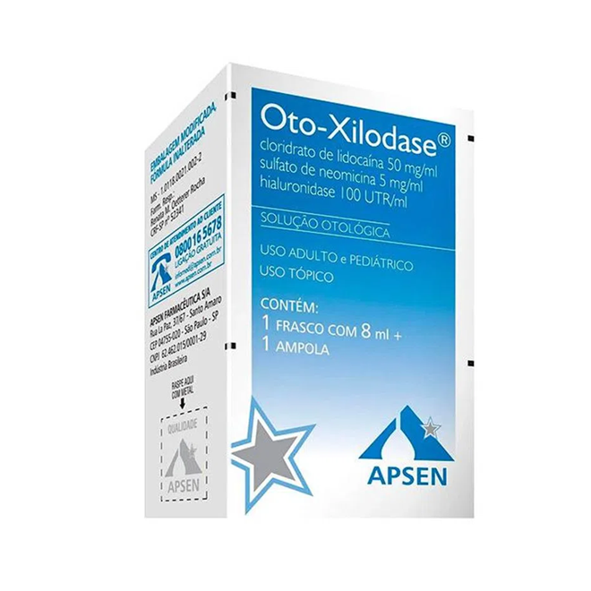 Oto-Xilodase 100UTR/mL + 50mg/mL + 5m/mL, caixa com 1 frasco gotejador ...