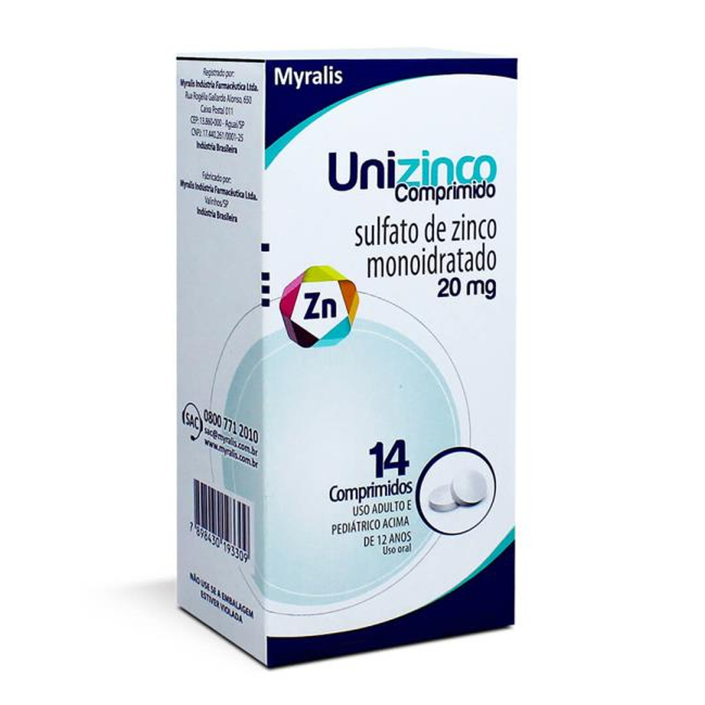 UNIZINCO 20MG C/14 CPR MYRALIS - Unizinco 20Mg Com 14 Comprimidos ...