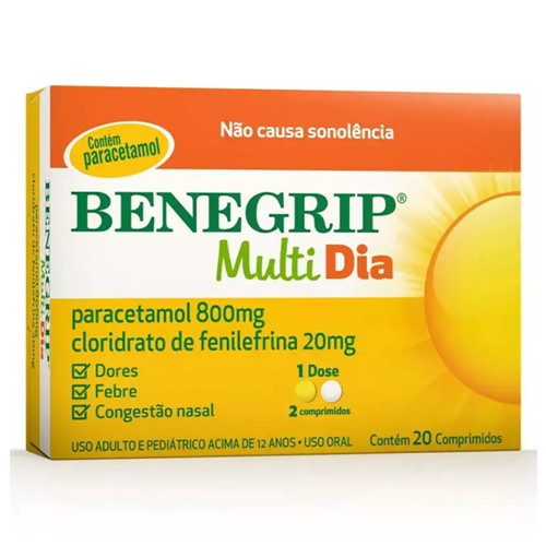 Benegrip Multi Dia 800mg + 20mg, caixa com 20 comprimidos ...