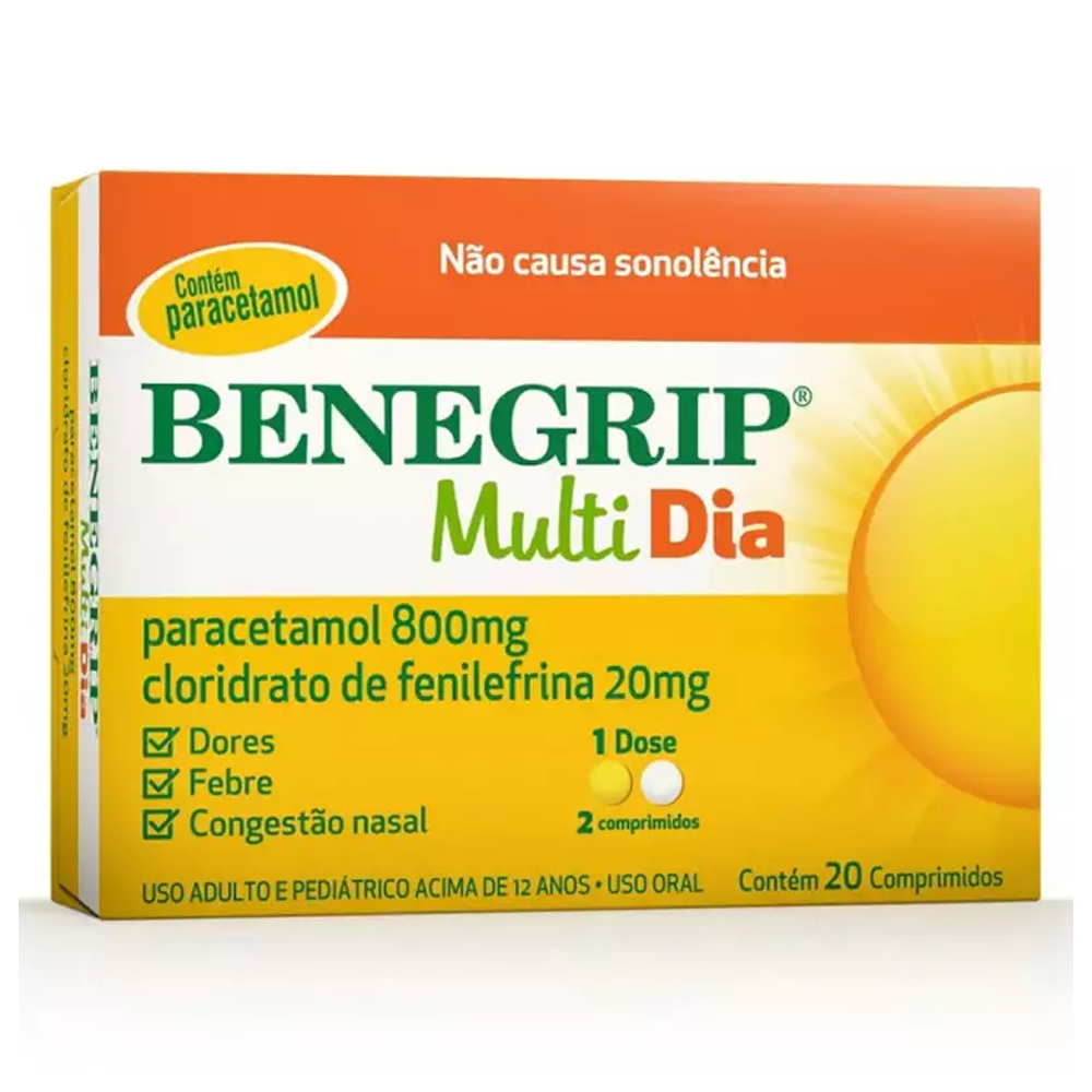 Benegrip Multi Dia 800mg + 20mg, caixa com 20 comprimidos ...
