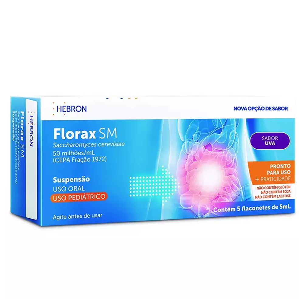 Florax 50 milhões/mL, caixa com 5 flaconetes com 5mL de suspensão de ...