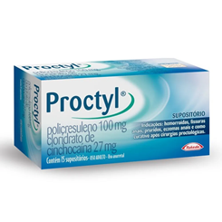 Proctyl Supositório 100mg + 27mg, caixa com 15 supositórios de uso ...