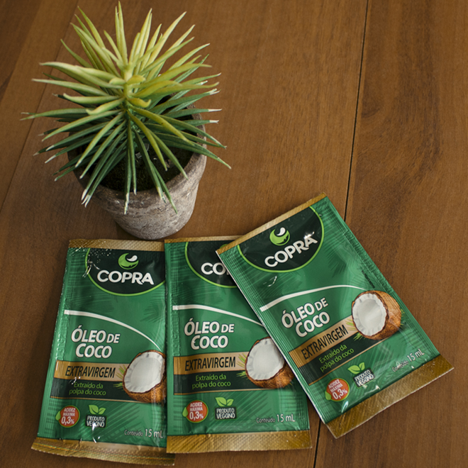 Óleo de Coco Copra extravirgem, sashê, 15mL P7898905356246 - Óleo De ...