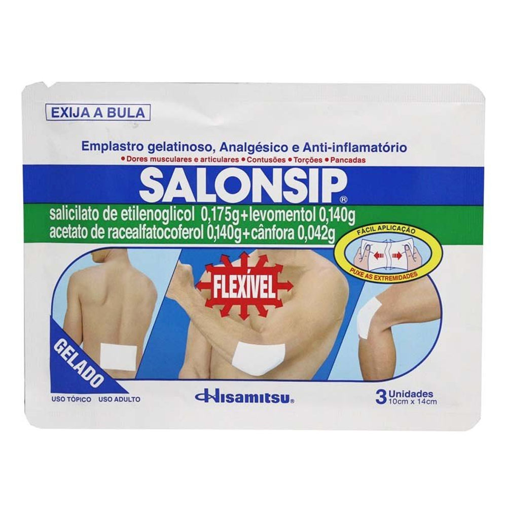 Salonsip 12,5mg/g + 10mg/g + 3,0mg/g + 10mg/g, caixa com 3 emplastros ...