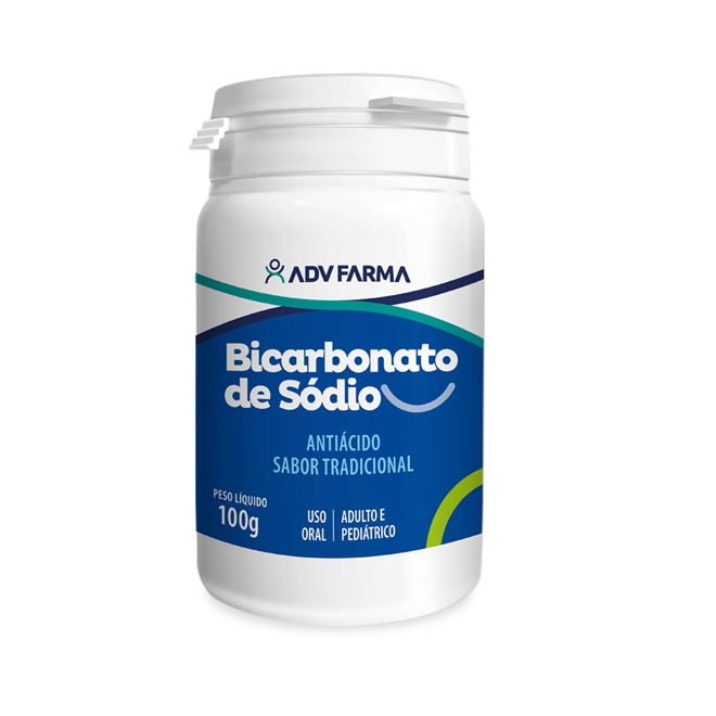 Bicarbonato de Sódio - ADV frasco com 100g de pó de uso oral P7896230303676 - Bicarbonato De ...
