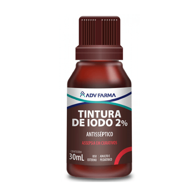 Tintura de Iodo - ADV 2%, frasco de solução dermatológica com 30mL ...