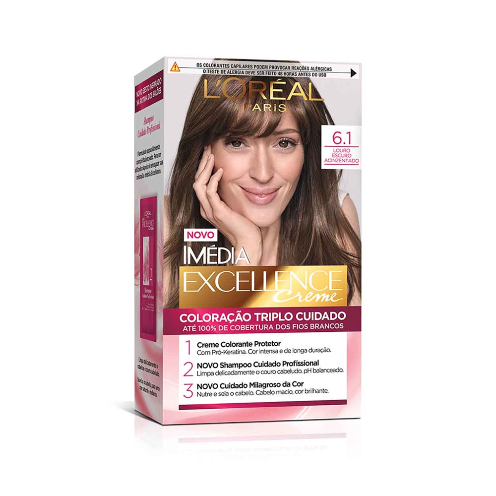 Tintura L'Oréal Imédia Excellence Creme nº 6.1 louro escuro acinzentado P7896014140534 - Tintura ...