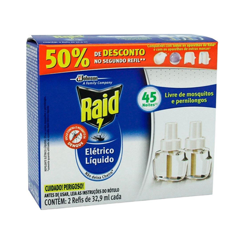 Repelente Raid Elétrico Líquido 45 Noites original, 32,9mL, 2 unidades ...