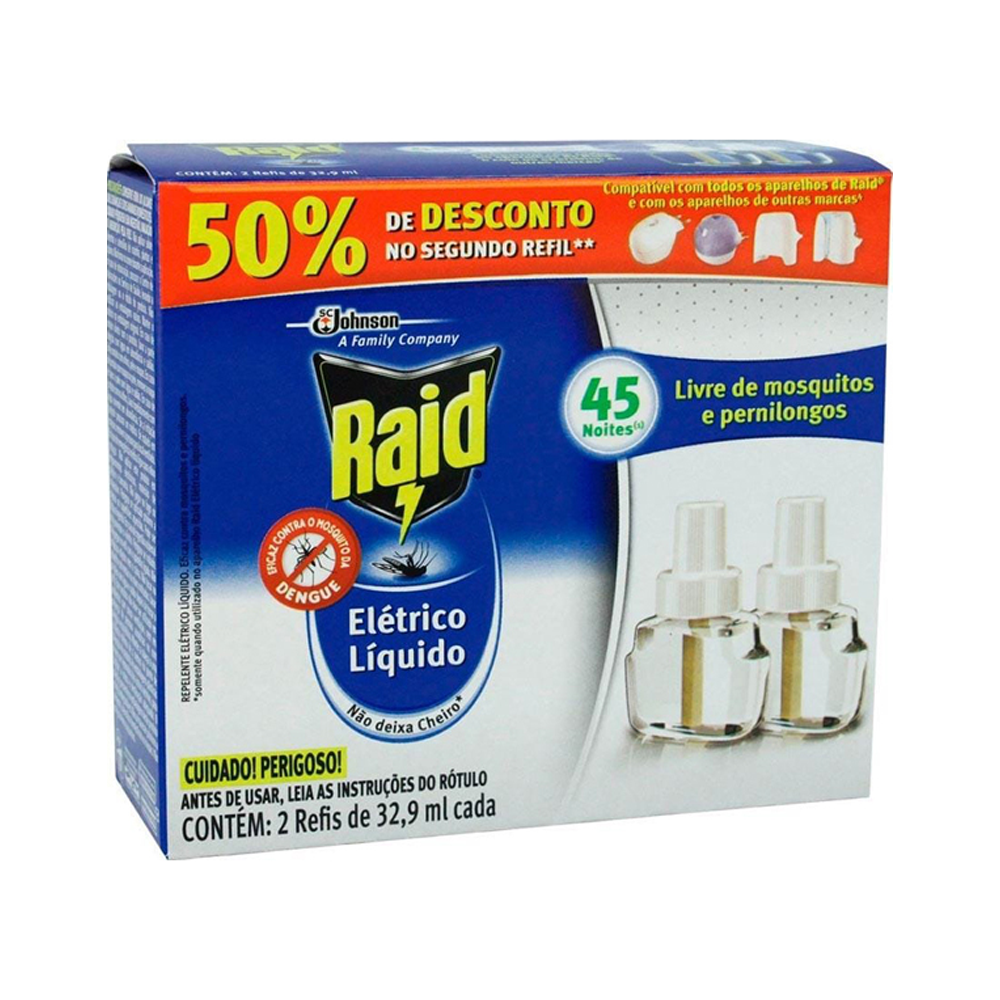 Repelente Raid Elétrico Líquido 45 Noites original, 32,9mL, 2 unidades ...