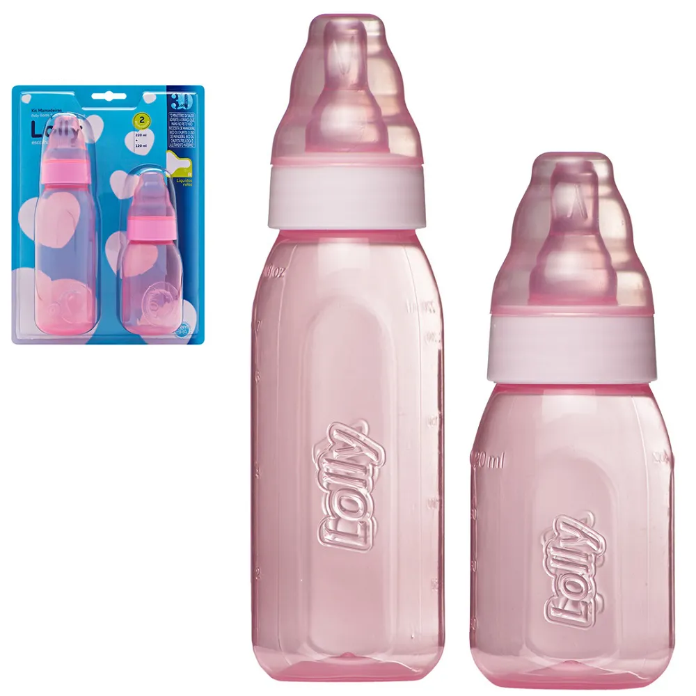 KIT MAMAD LOLLY CLEAN ROSA 220ML+120ML - Kit Mamadeira Lolly Clean Rosa 220Ml + 120Ml - LOLLY