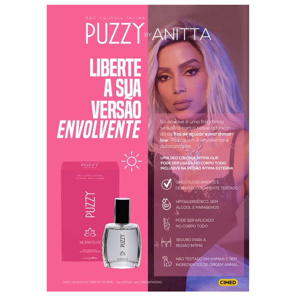 Colônia Íntima Puzzy By Anitta Se Envolve Com 25Ml Cimed - Colônia ...