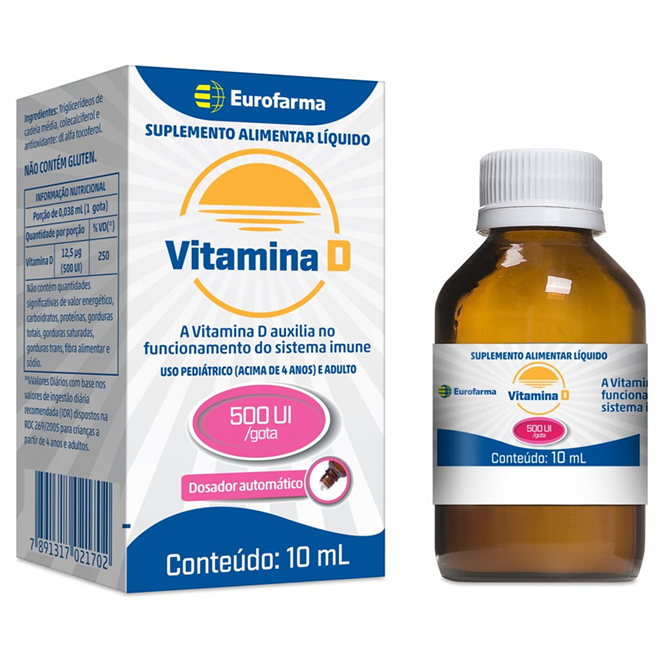 Vitamina D 500UI Solução Oral Com 10Ml Eurofarma - Vitamina D 500UI ...